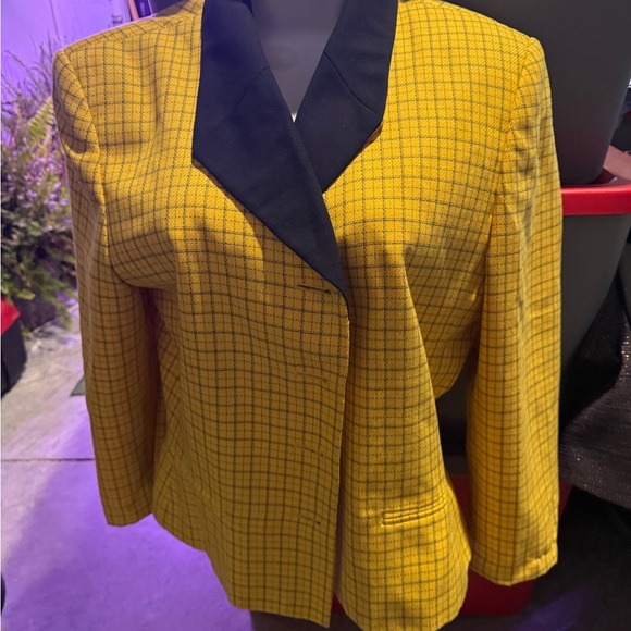 Le Suit | Jackets & Coats | Yellow Plaid Blazer With Black Lapel P59 ...